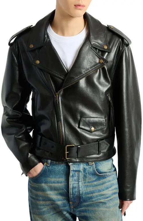 Balmain Textured Leather Biker Jacket