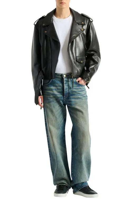 Balmain Textured Leather Biker Jacket