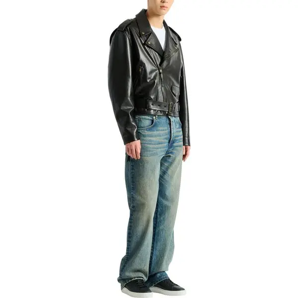 Balmain Textured Leather Biker Jacket - Black