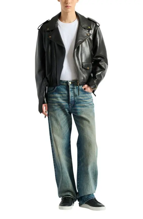 Balmain Textured Leather Biker Jacket