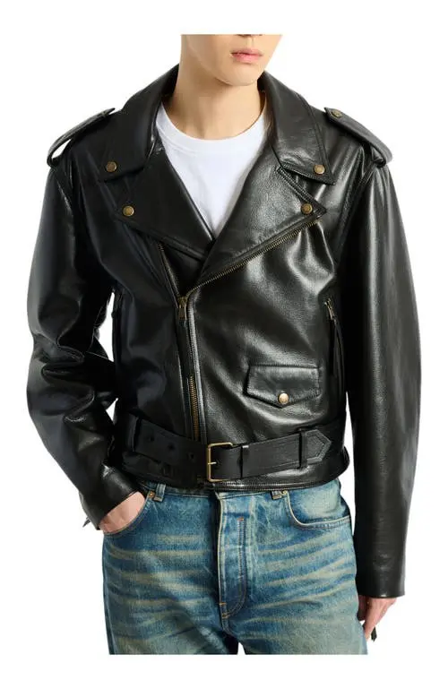 Balmain Textured Leather Biker Jacket