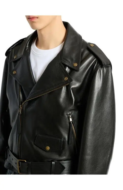 Balmain Textured Leather Biker Jacket