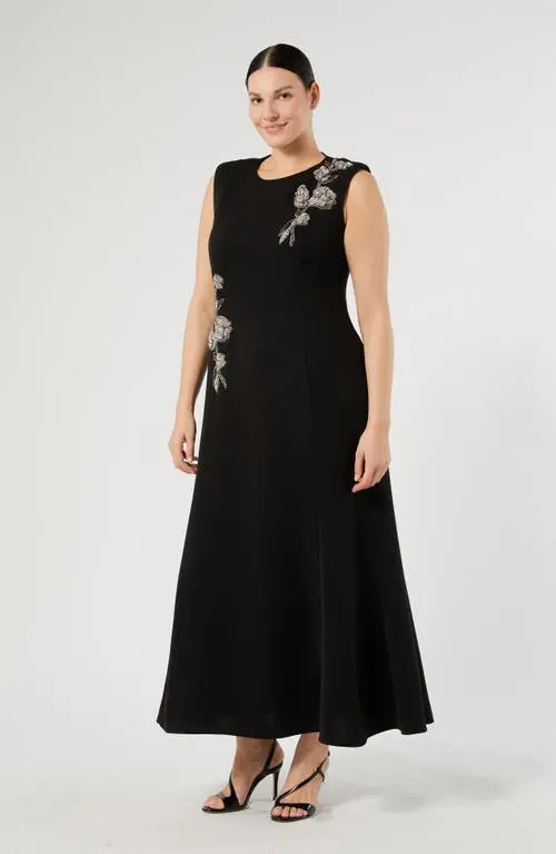Marina Rinaldi Refeluca Beaded Jewel Neck Dress