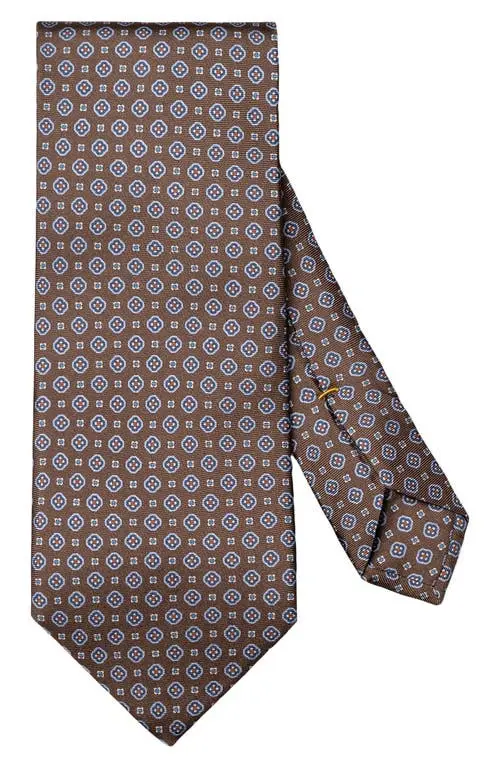 Eton Medallion Printed Silk Neck Tie - Medium Brown