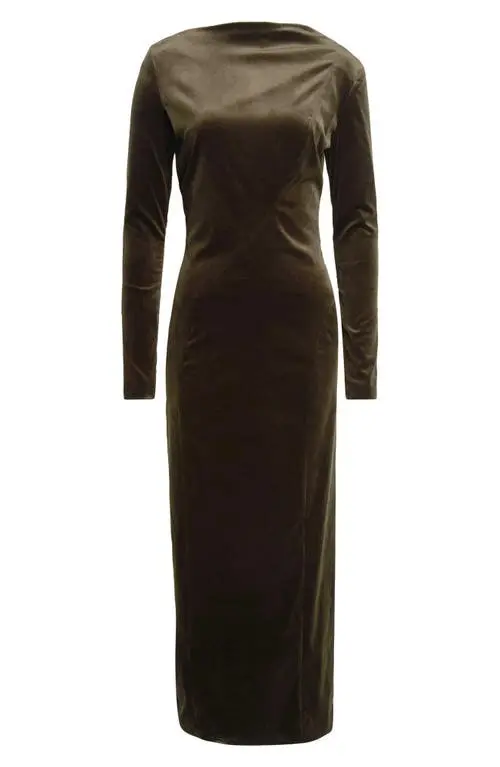 JIL SANDER Stretch Velvet High Neck Ankle Dress