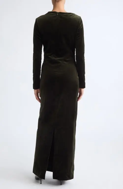 JIL SANDER Stretch Velvet High Neck Ankle Dress - Utility