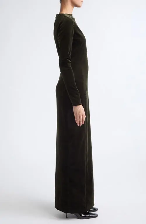 JIL SANDER Stretch Velvet High Neck Ankle Dress - Utility
