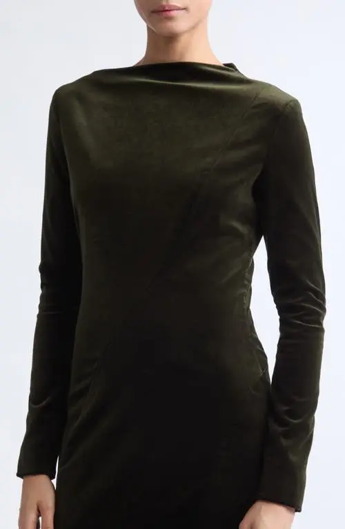 JIL SANDER Stretch Velvet High Neck Ankle Dress - Utility