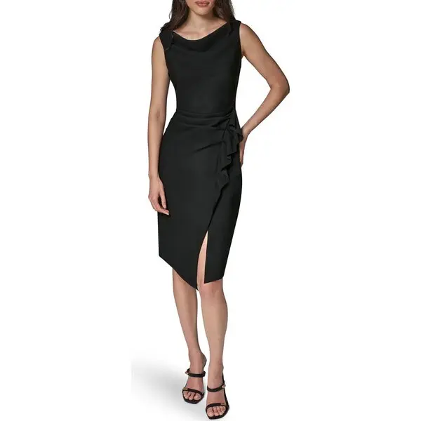 Donna Karan New York Ruffle Detail Sheath Midi Dress - Black