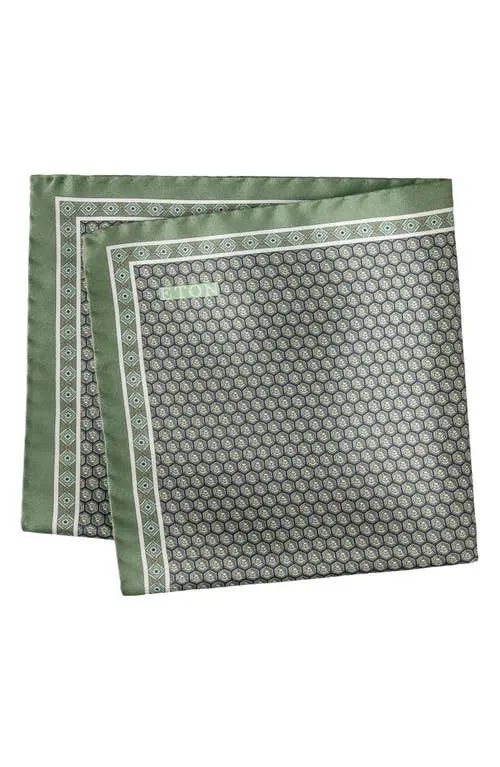 Eton Geometric Silk Twill Pocket Square - Medium Green