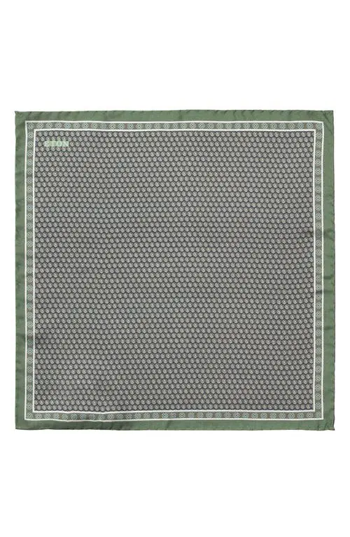 Eton Geometric Silk Twill Pocket Square - Medium Green