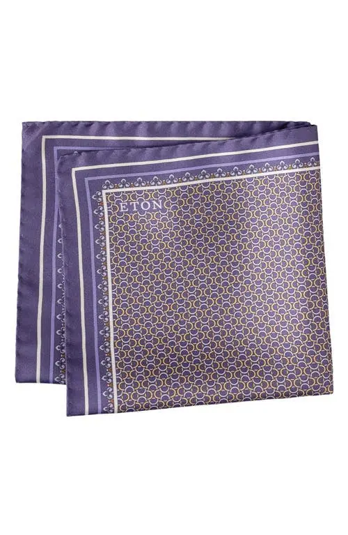 Eton Geometric Silk Twill Pocket Square - Medium Purple