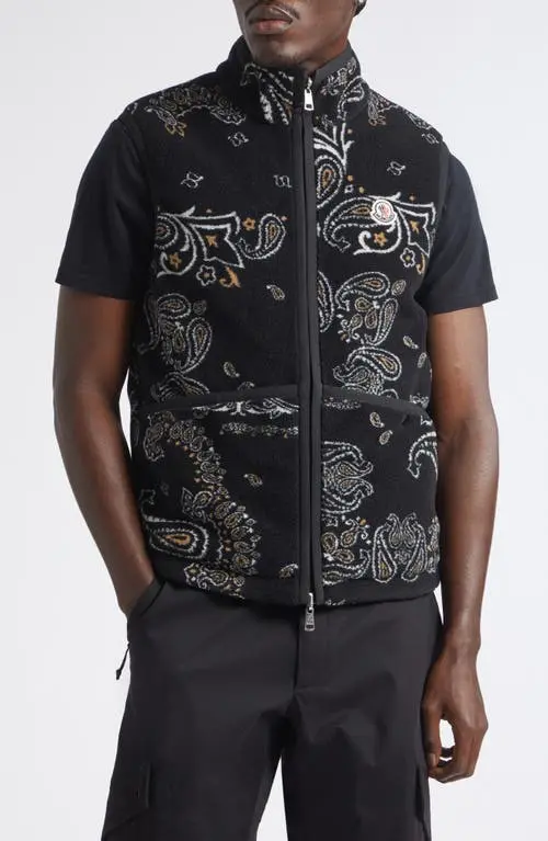Moncler Reversible Paisley Print Fleece & Diamond Quilted Vest - Black