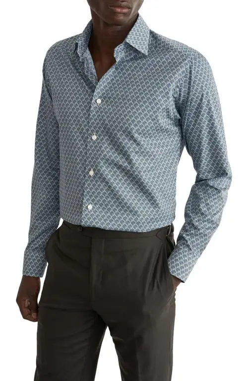 Eton Slim Fit Geometric Twill Shirt - Medium Green
