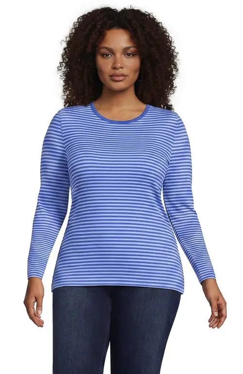 LANDS' END Long Sleeve T-shirt - Muted Cobalt/sky Stripe