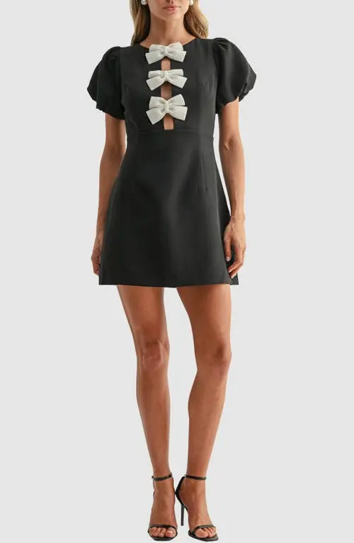 ALL IN FAVOR Puff Sleeve Bow Appliqué Minidress
