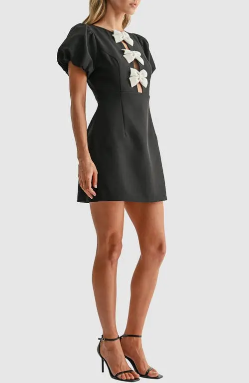 ALL IN FAVOR Puff Sleeve Bow Appliqué Minidress