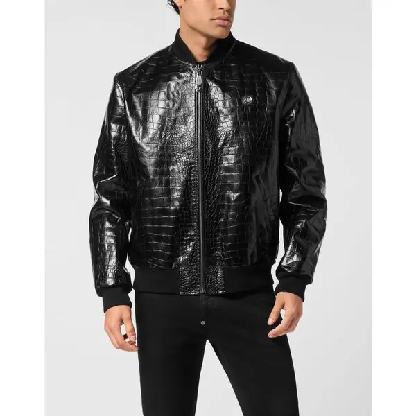 Philipp Plein Croco-print Leather Bomber Jacket