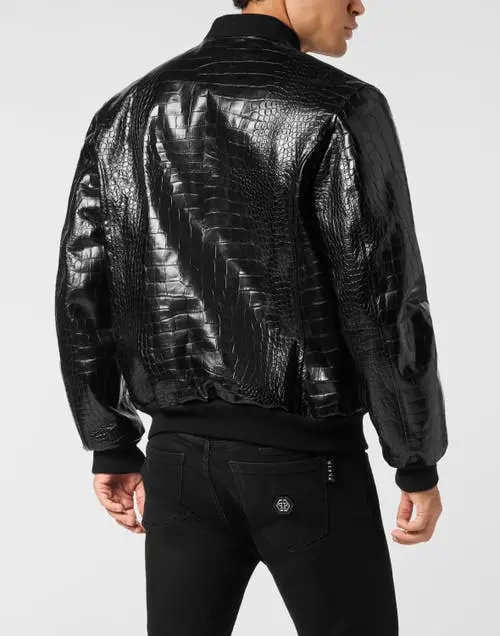 Philipp Plein Croco-print Leather Bomber Jacket