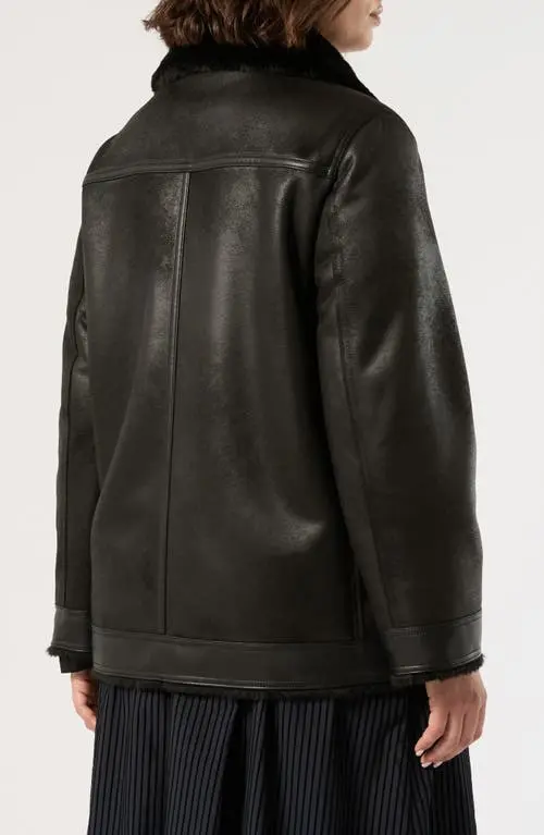 Marina Rinaldi Faux Fur Trim Faux Leather Moto Jacket