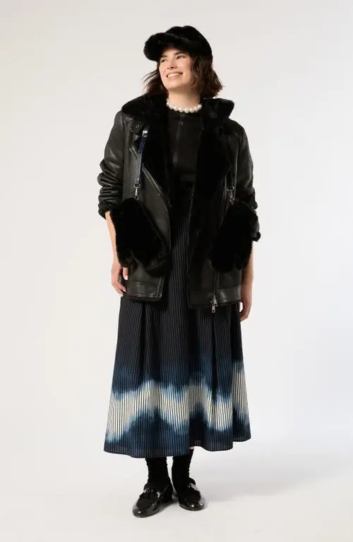 Marina Rinaldi Faux Fur Trim Faux Leather Moto Jacket