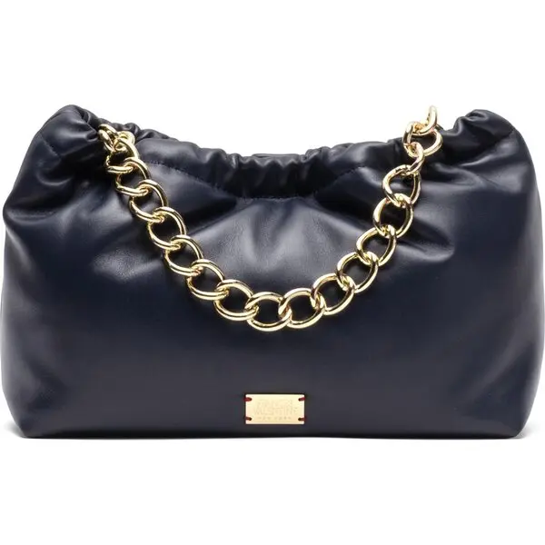 FRANCES VALENTINE Bici Leather Gathered Crossbody Bag With Chain Strap - Navy