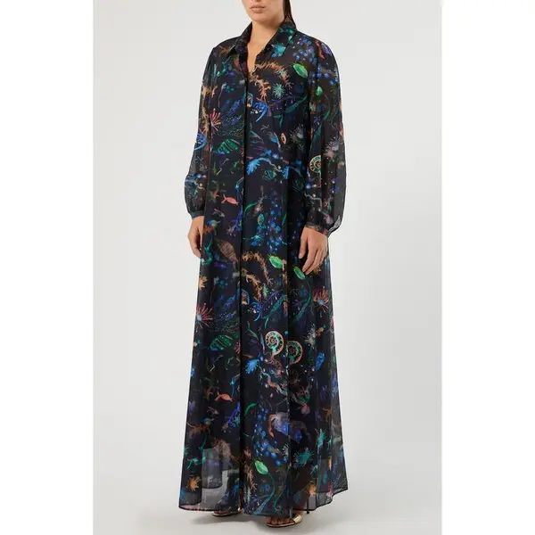 Marina Rinaldi Printed Long Sleeve Shirtdress - Midnight Blue