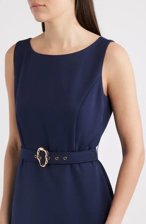 Tahari Belted Crepe Dress With Ruffle Hem