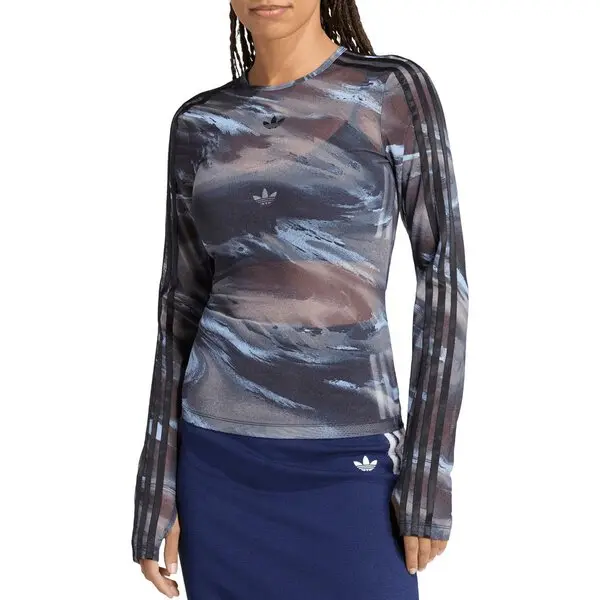 ADIDAS ORIGINALS Aop Long Sleeve Mesh T-shirt - Olive/coffee/sky