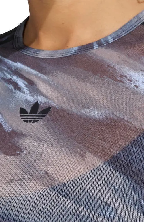 ADIDAS ORIGINALS Long Sleeve Mesh Printed T-shirt - Olive/coffee/sky/black