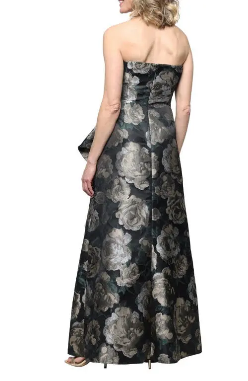 Alex Evenings Strapless Metallic Floral Jacquard Gown