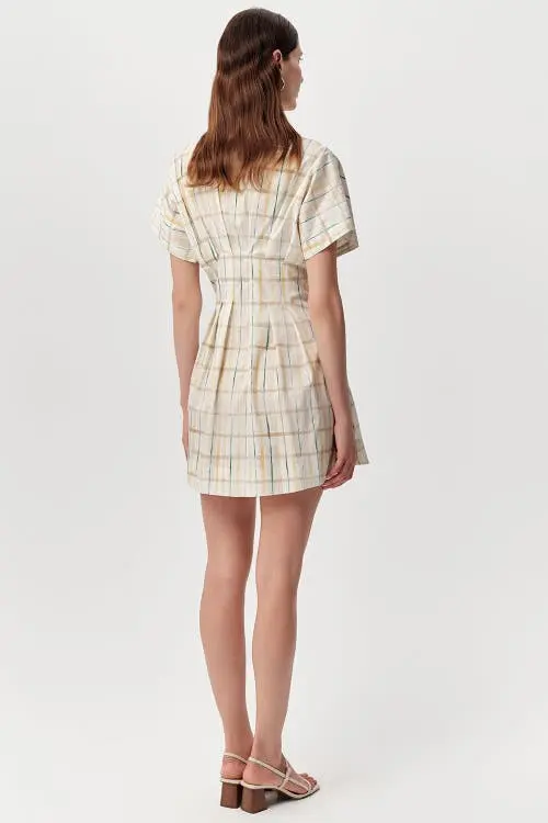EXQUISE Plaid Shirt Dress With Tie Waist