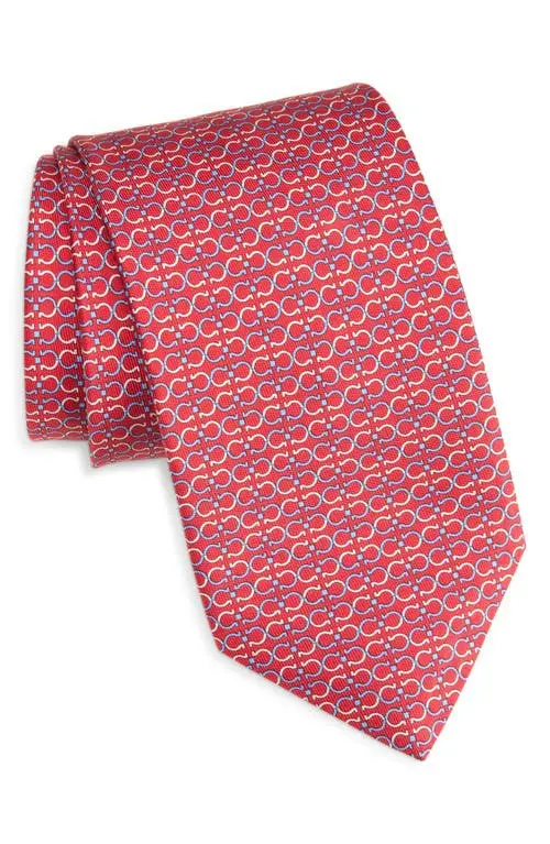 FERRAGAMO Zelig Gancini Print Silk Tie