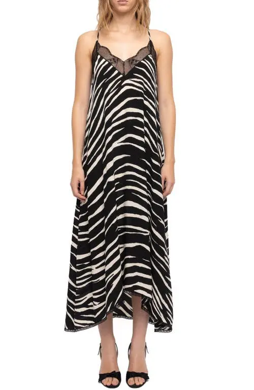 Zadig&Voltaire Risty Zebra Print Lace Trim Slipdress