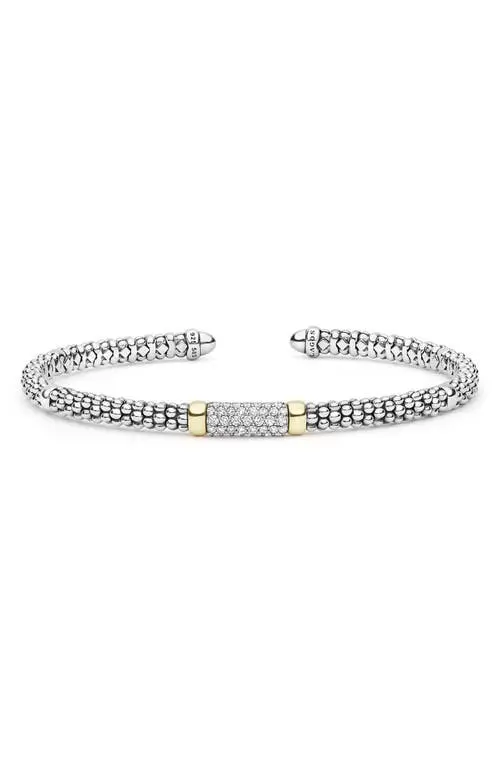 Lagos Signature Caviar Sterling Silver & 14k Gold Diamond Cuff Bracelet