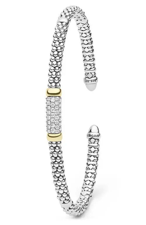 Lagos Signature Caviar Sterling Silver & 14k Gold Diamond Cuff Bracelet