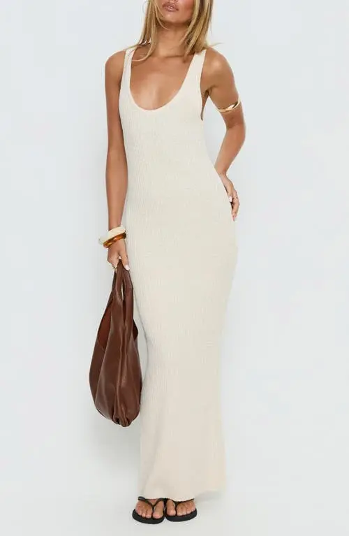 Princess Polly Imirisa Scoop Neck Knit Maxi Dress - Cream