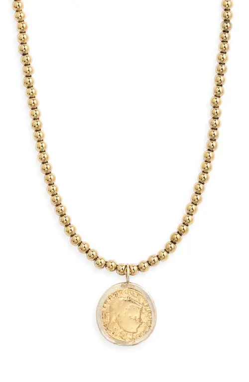HOUSE OF OLIA Gold-filled Bead Chain Necklace With Antiqued Coin Pendant - Pyrite