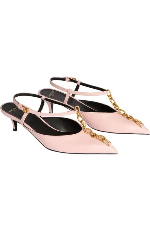 Balmain Sync Chain Kitten Slingbacks In Leather - Pink