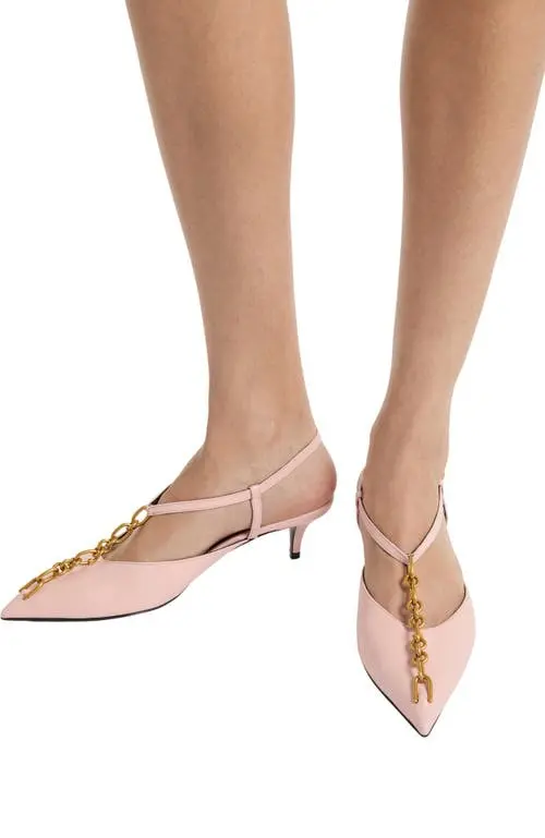 Balmain Sync Chain Kitten Slingbacks In Leather - Pink