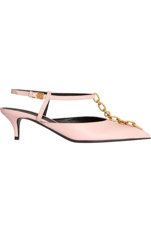 Balmain Sync Chain Kitten Slingbacks In Leather - Pink