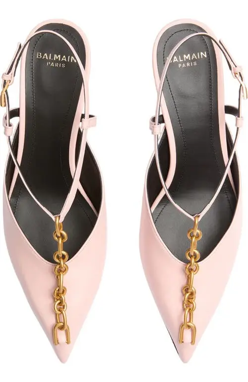 Balmain Sync Chain Kitten Slingbacks In Leather - Pink