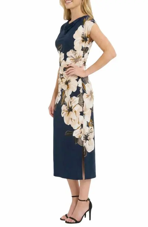 Maggy London Floral Cowl Neck Sheath Dress