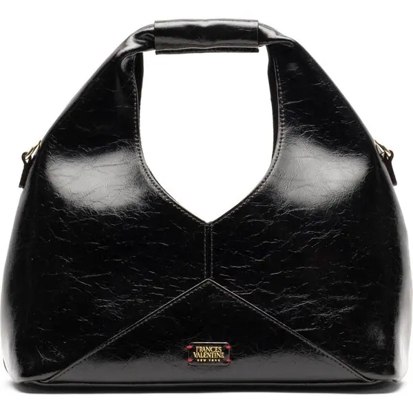 FRANCES VALENTINE Crescent Crinkled Leather Tote - Black