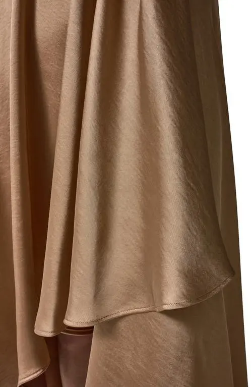 Donna Karan New York Hammered Satin V-neck Handkerchief Hem Dress - Camel