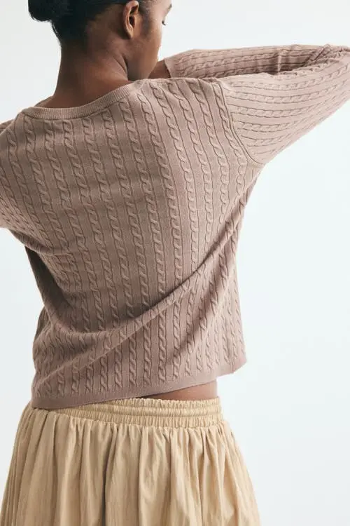 H&M Cable-knit Fitted Cardigan - Taupe