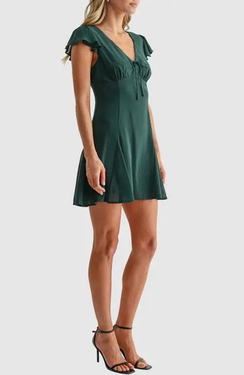 ALL IN FAVOR Flutter Sleeve Fit And Flare Minidress - Hunter Green