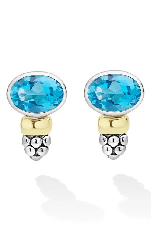 Lagos Signature Caviar Blue Topaz And Gold Stud Earrings - Two-tone