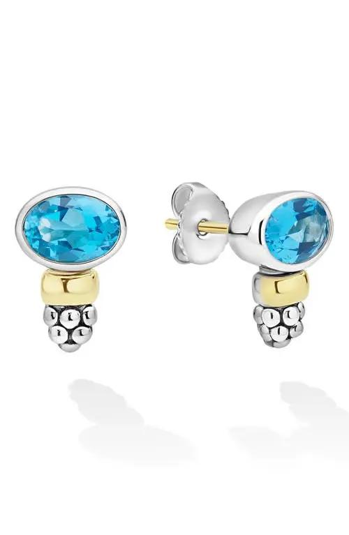 Lagos Signature Caviar Blue Topaz And Gold Stud Earrings - Two-tone