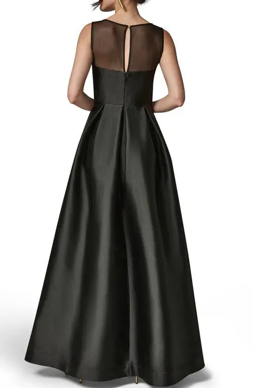 Donna Karan New York Mesh Yoke Fit & Flare Mikado Gown